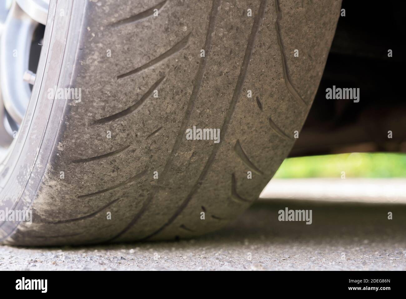 the close up car wheel worn out tire, time to change tires Stock Photo ...