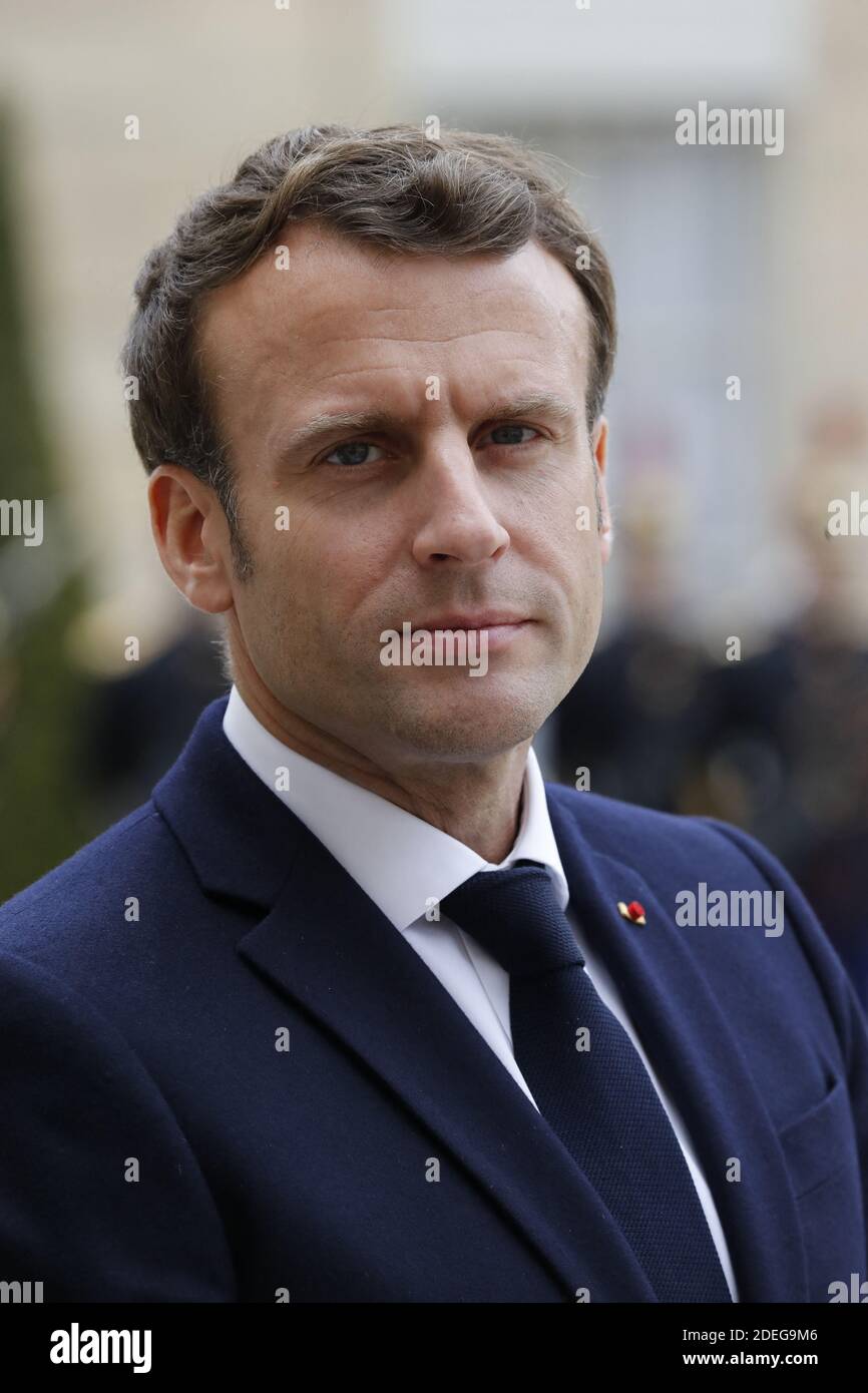 French President Emmanuel Macron greets the General-Secretary of Europe ...