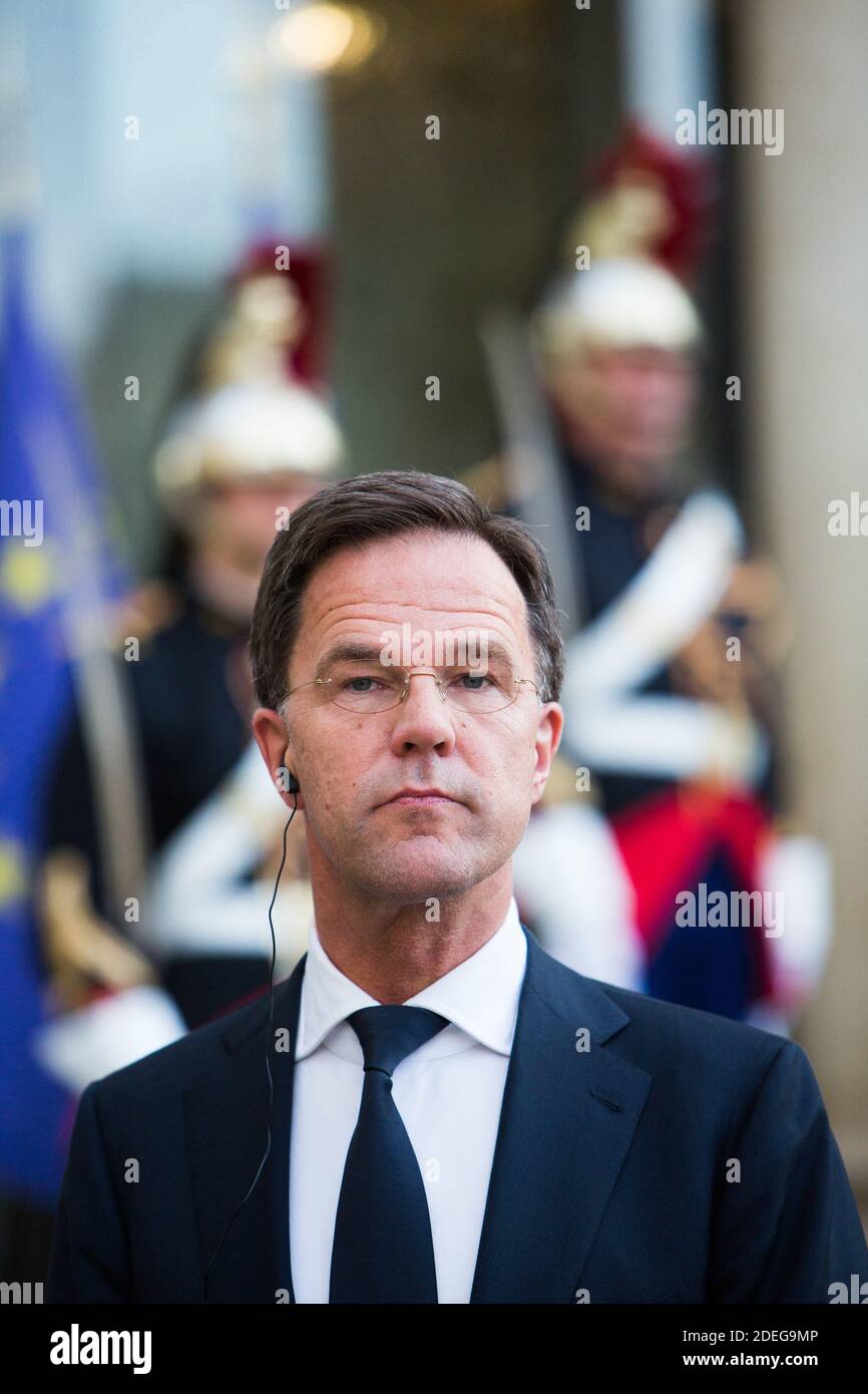 Portrait of Mark Rutte as French President Emmanuel Macron welcomes ...