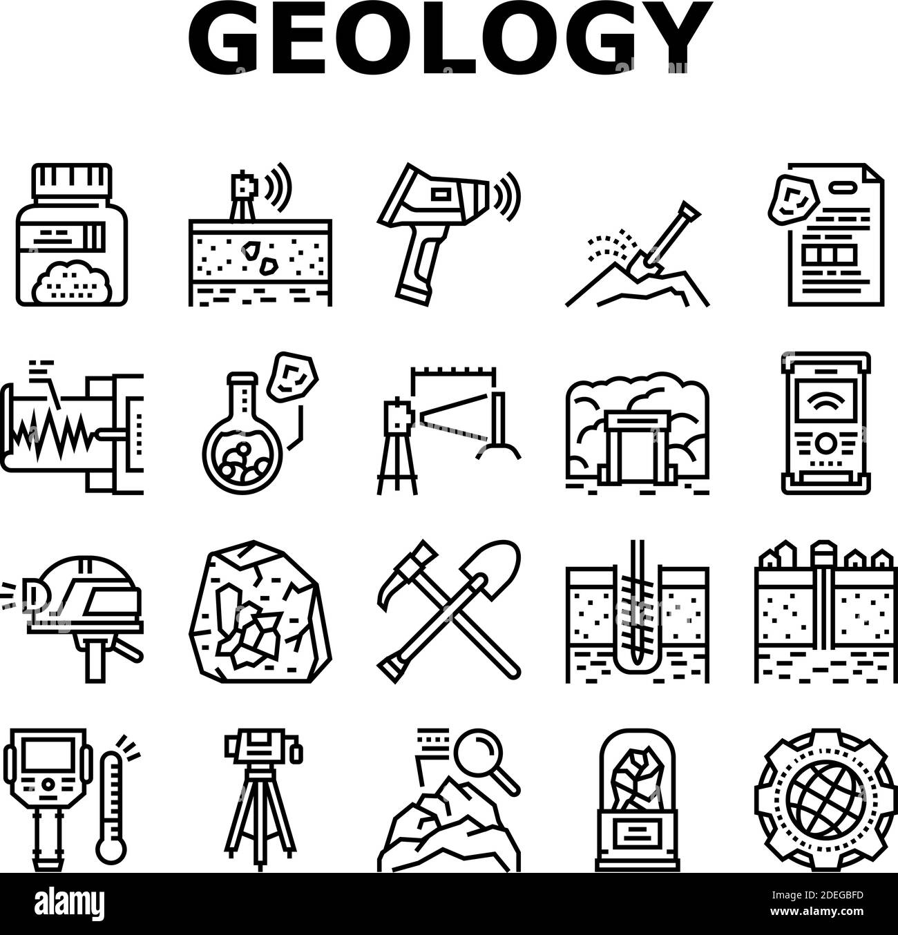 Geology Researching Collection Icons Set Vector Stock Vector Image ...