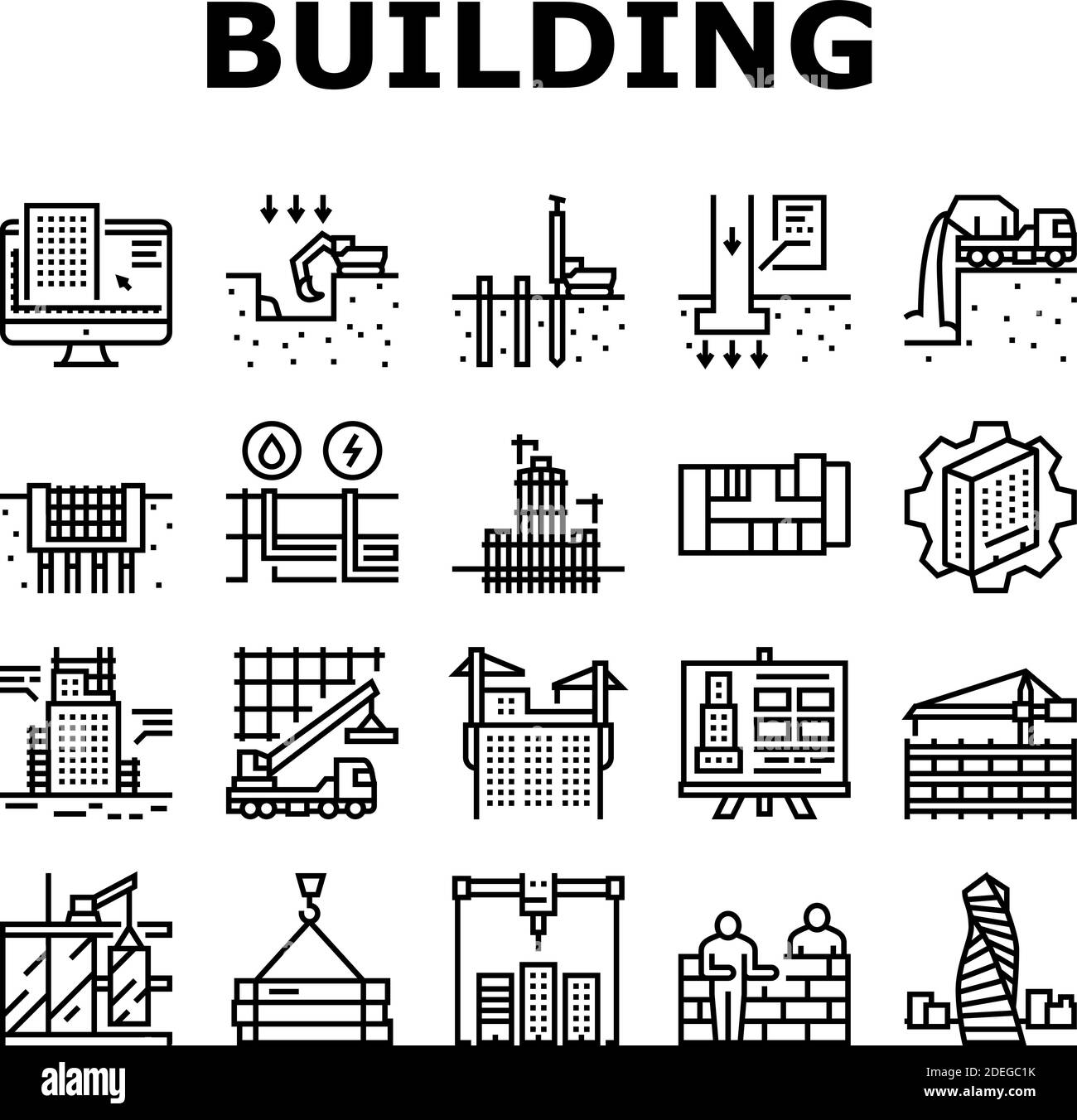 Building Construction Collection Icons Set Vector Stock Vector Image ...