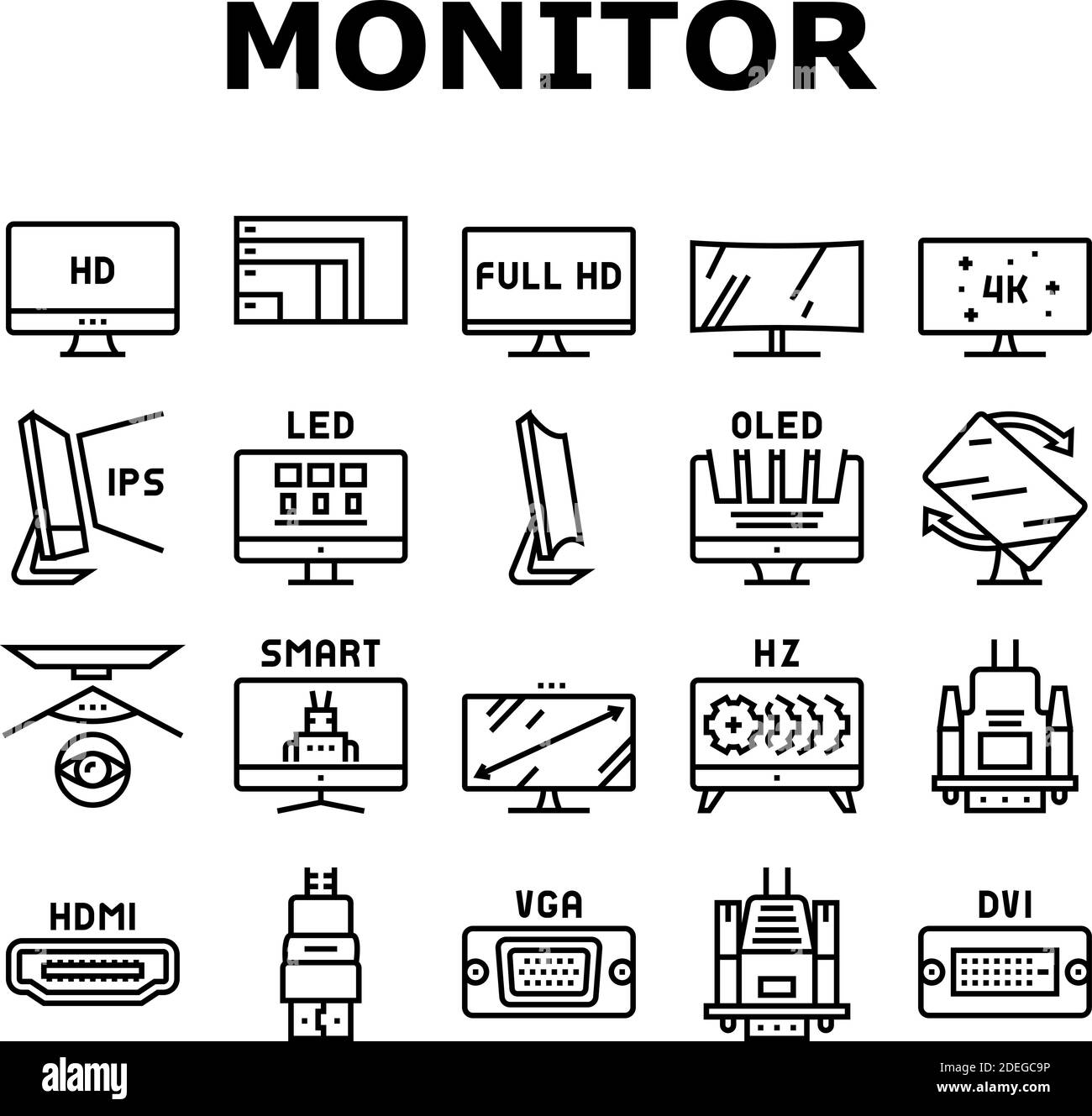 Computer Pc Monitor Collection Icons Set Vector Stock Vector Image ...