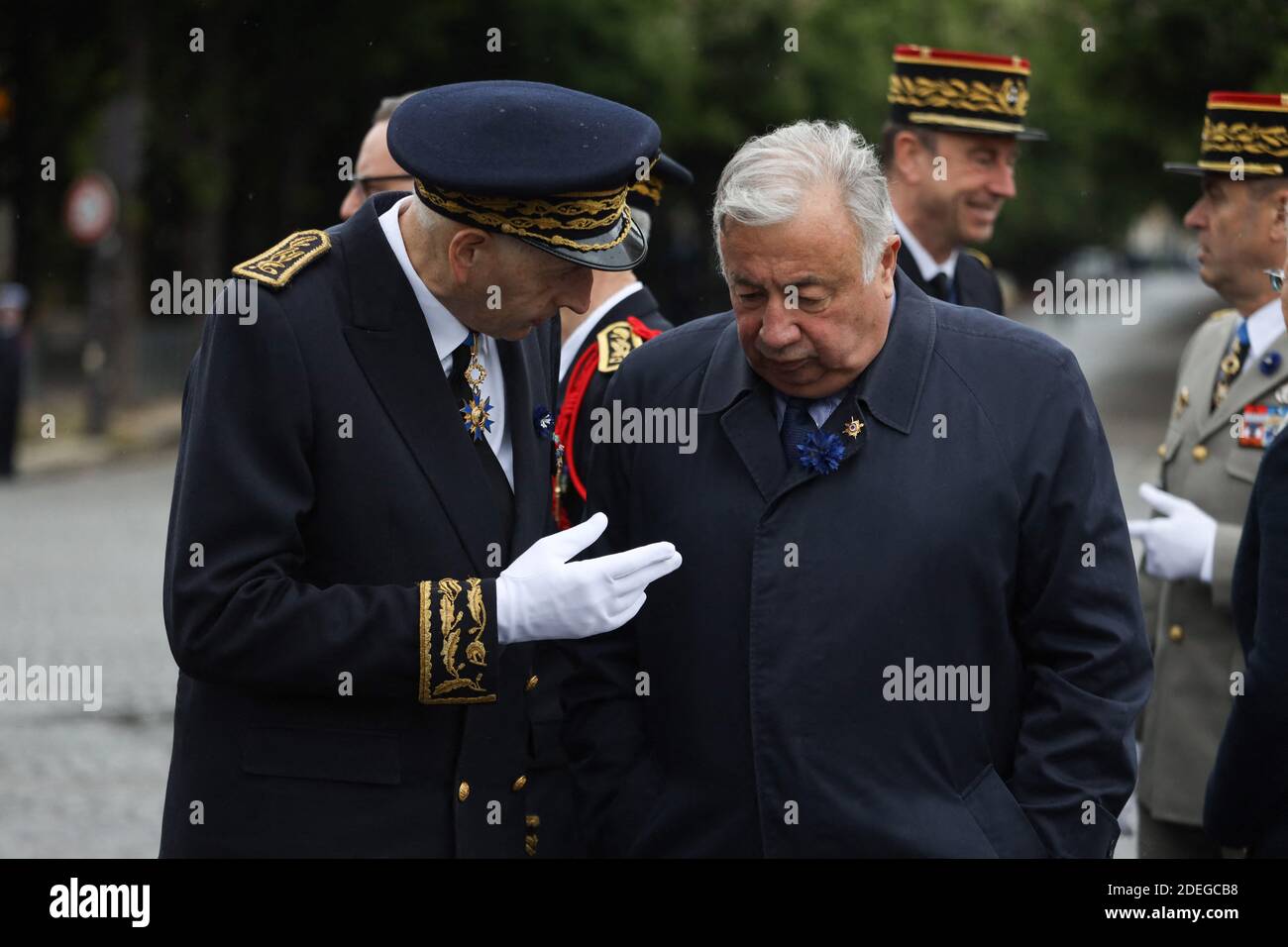 Gerard Larcher attend a ceremony in front of the statue of General ...