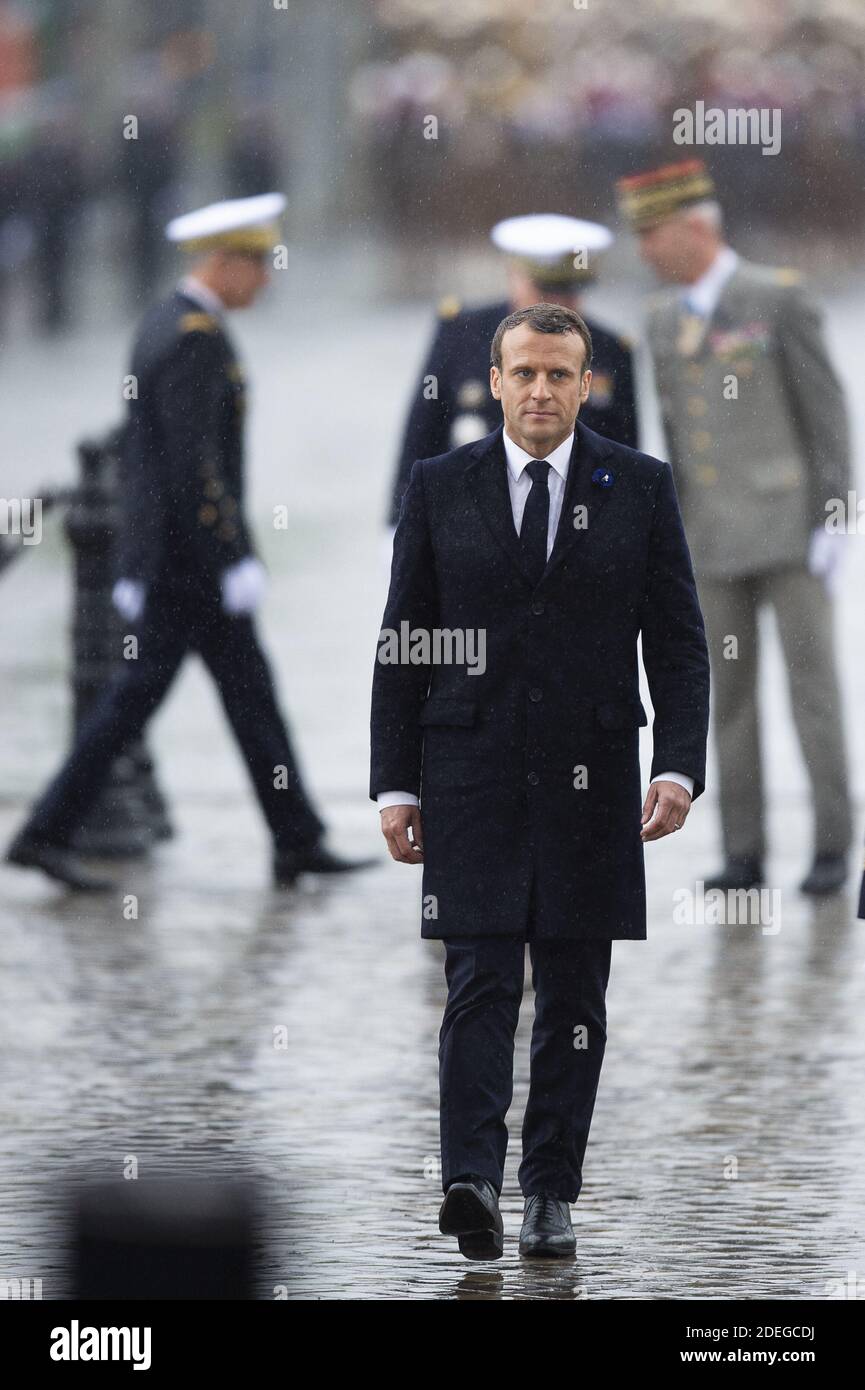French President Emmanuel Macron attends a wreath laying ceremony ...