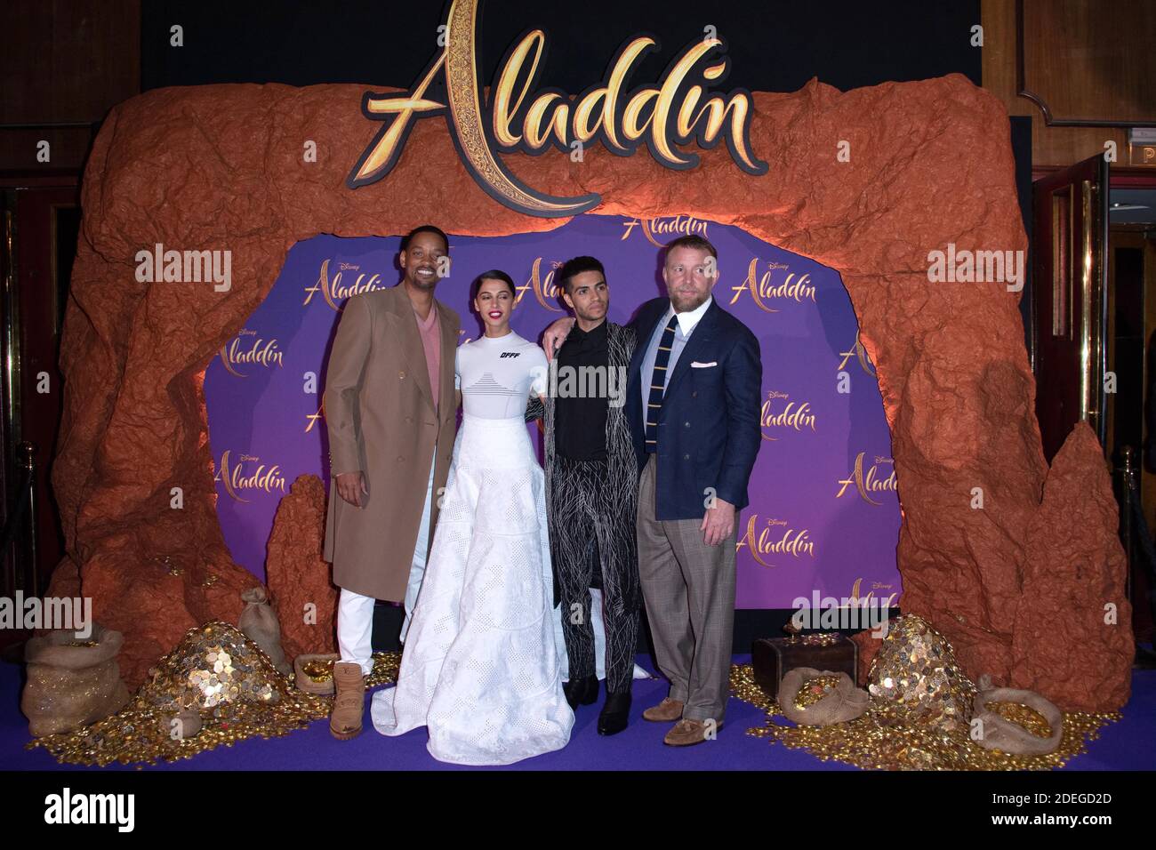 Will Smith, Naomi Scott, Mena Massoud and Guy Ritchie attending the Aladdin Premiere at the ...