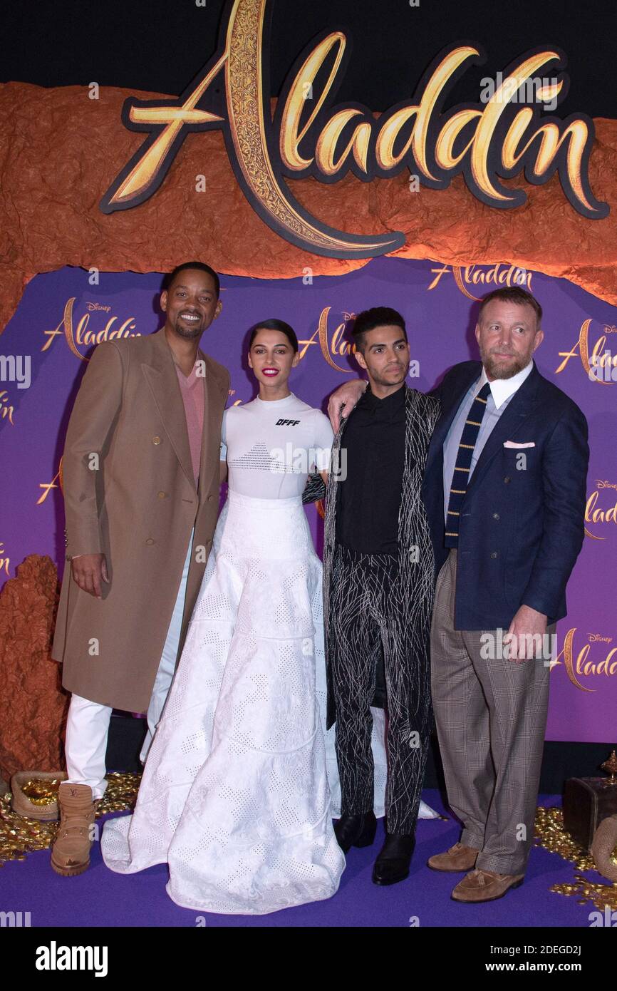 Will Smith, Naomi Scott, Mena Massoud and Guy Ritchie attending the Aladdin Premiere at the ...
