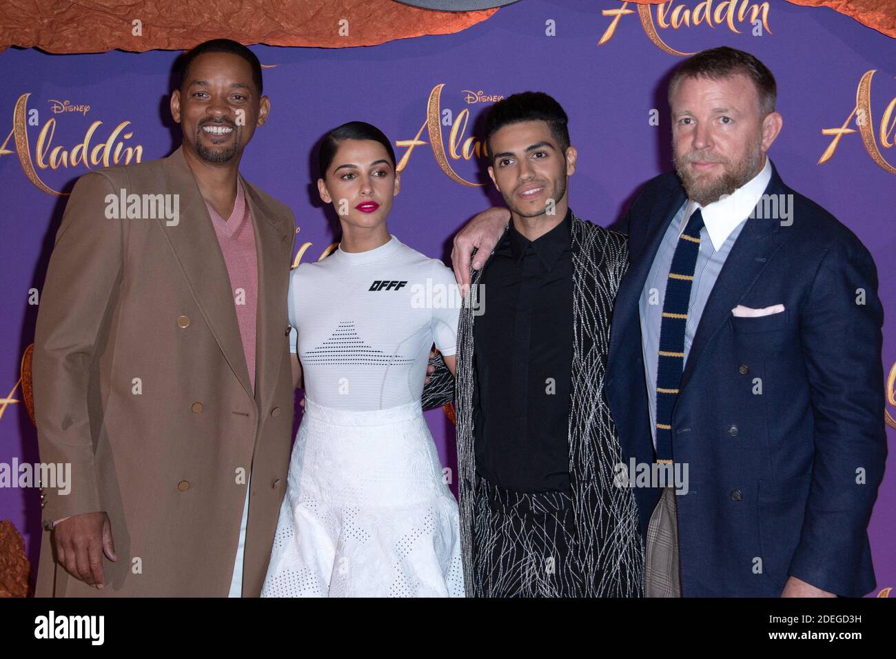 Will Smith, Naomi Scott, Mena Massoud and Guy Ritchie attending the Aladdin Premiere at the ...