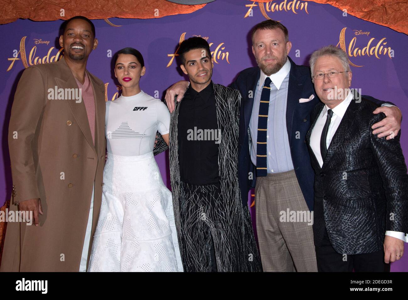 Will Smith, Naomi Scott, Mena Massoud, Guy Ritchie and Alan Menken attending the Aladdin ...