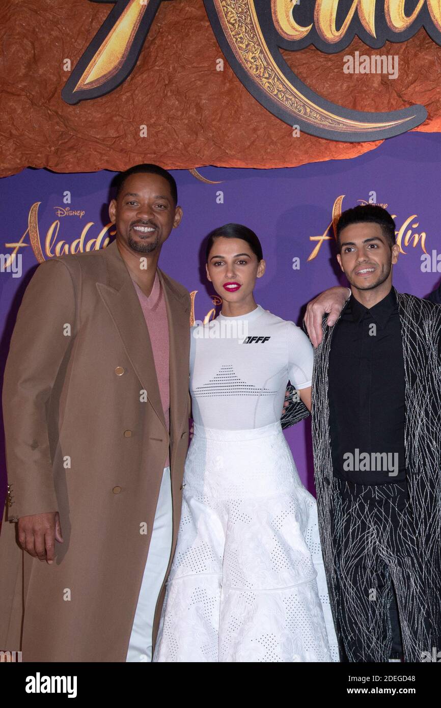 Will Smith, Naomi Scott and Mena Massoud attending the Aladdin Premiere at the Grand Rex cinema ...