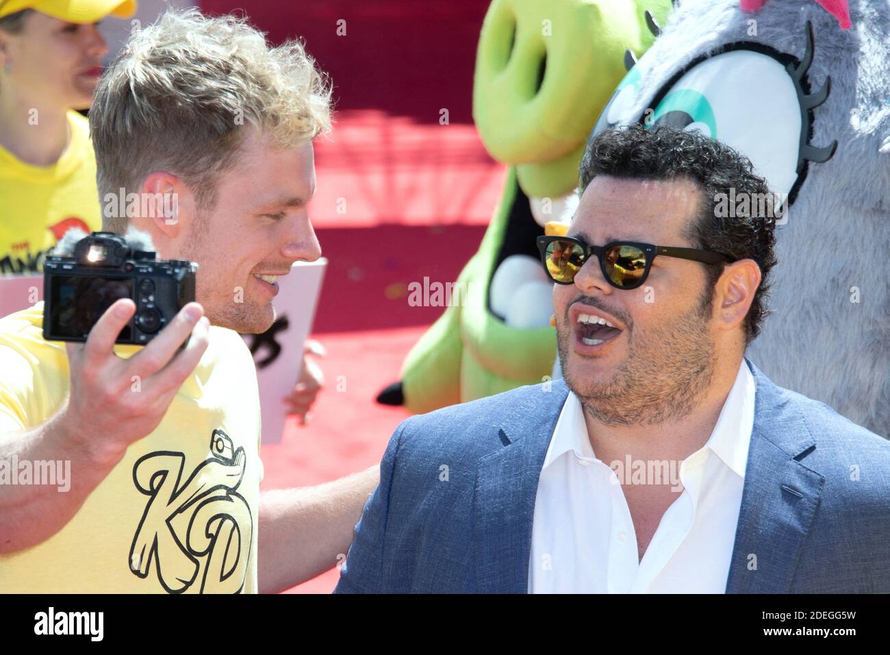 Enzo Knol and Josh Gad attending the Angry Birds 2 Photocall during the ...