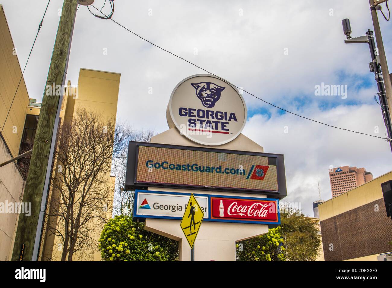 Atlanta, Ga USA 03 07 20: Downtown Georgia State street digital sign ...