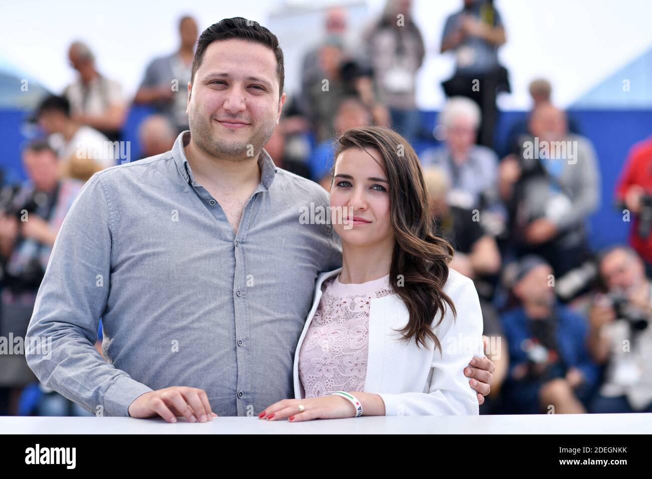 Hamza Al Kateab and Waad Al-Kateab attend the photocall for "For Sama ...