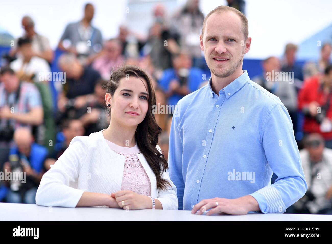 Edward Watts and Waad Al-Kateab attend the photocall for "For Sama ...