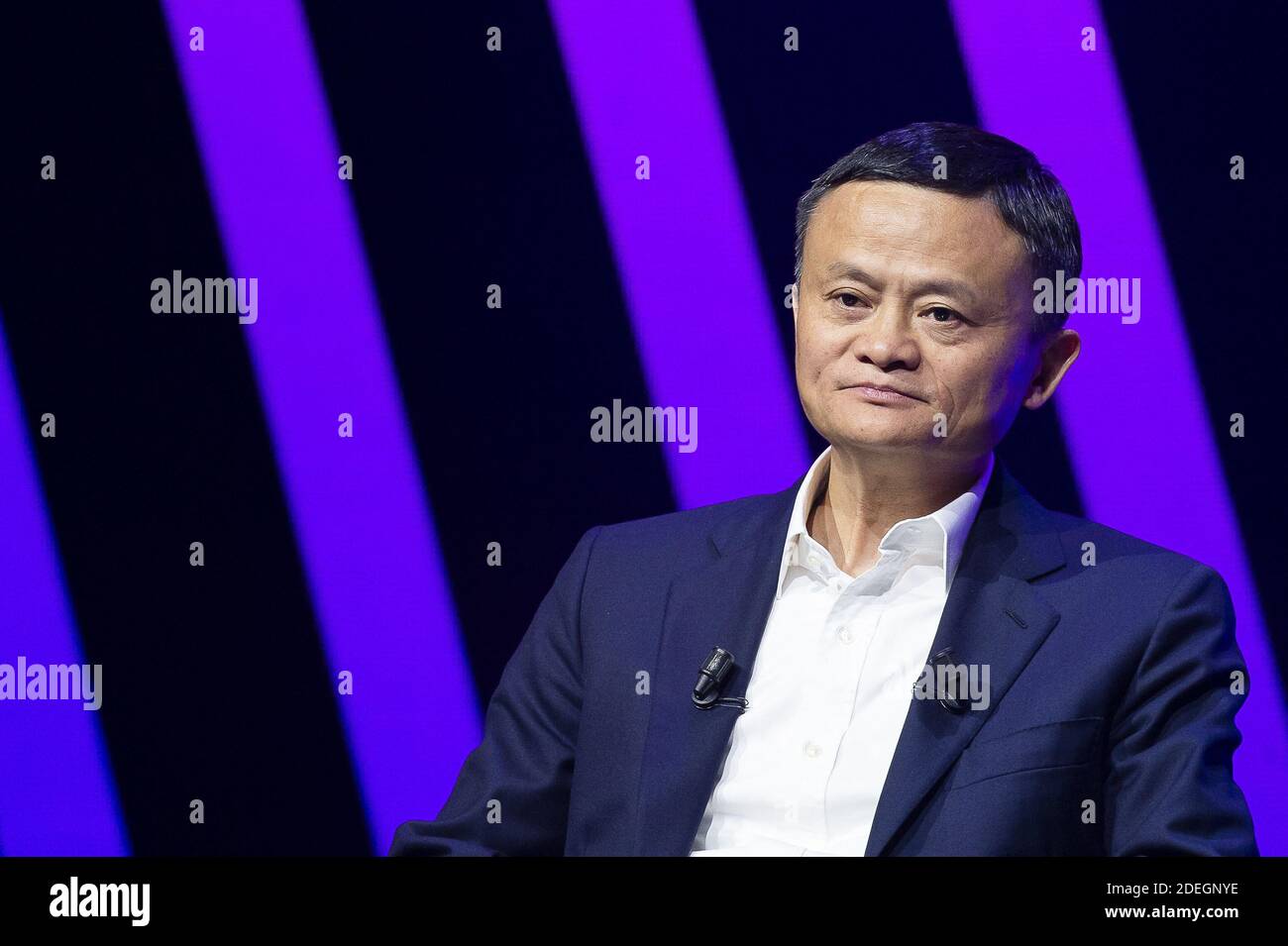 Jack Ma, CEO of Chinese e-commerce giant Alibaba, gestures as he speaks ...