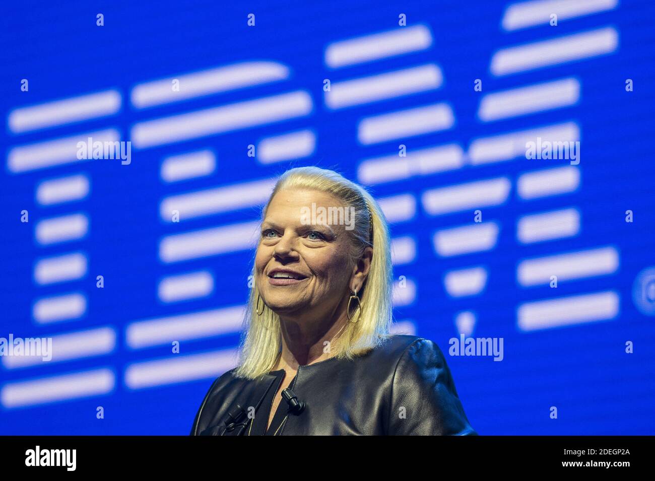 CEO of IBM, Virginia Rometty gestures as he speaks during his visit at ...
