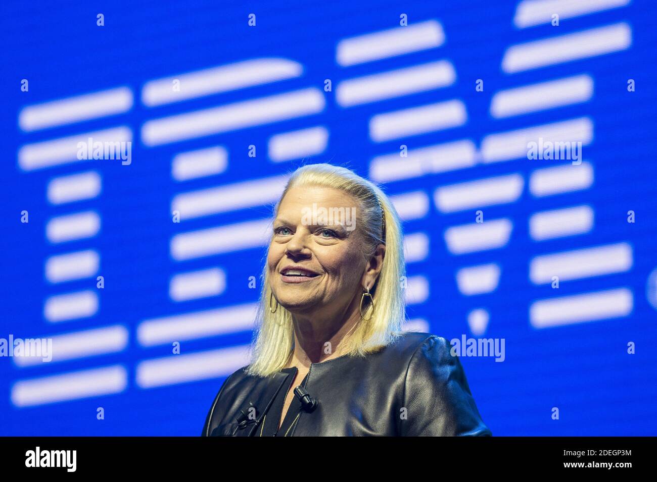 CEO of IBM, Virginia Rometty gestures as he speaks during his visit at ...