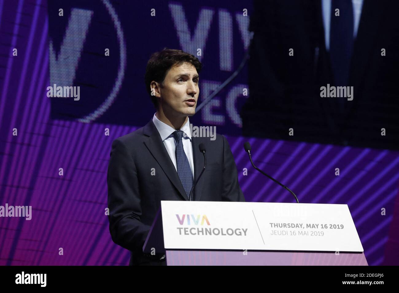 Canada's Prime Minister Justin Trudeau speaking in the VivaTech ...