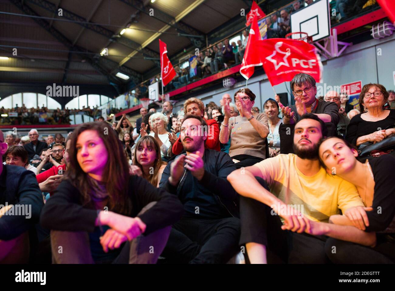 People and member of the communist party, communist PCF flags ...