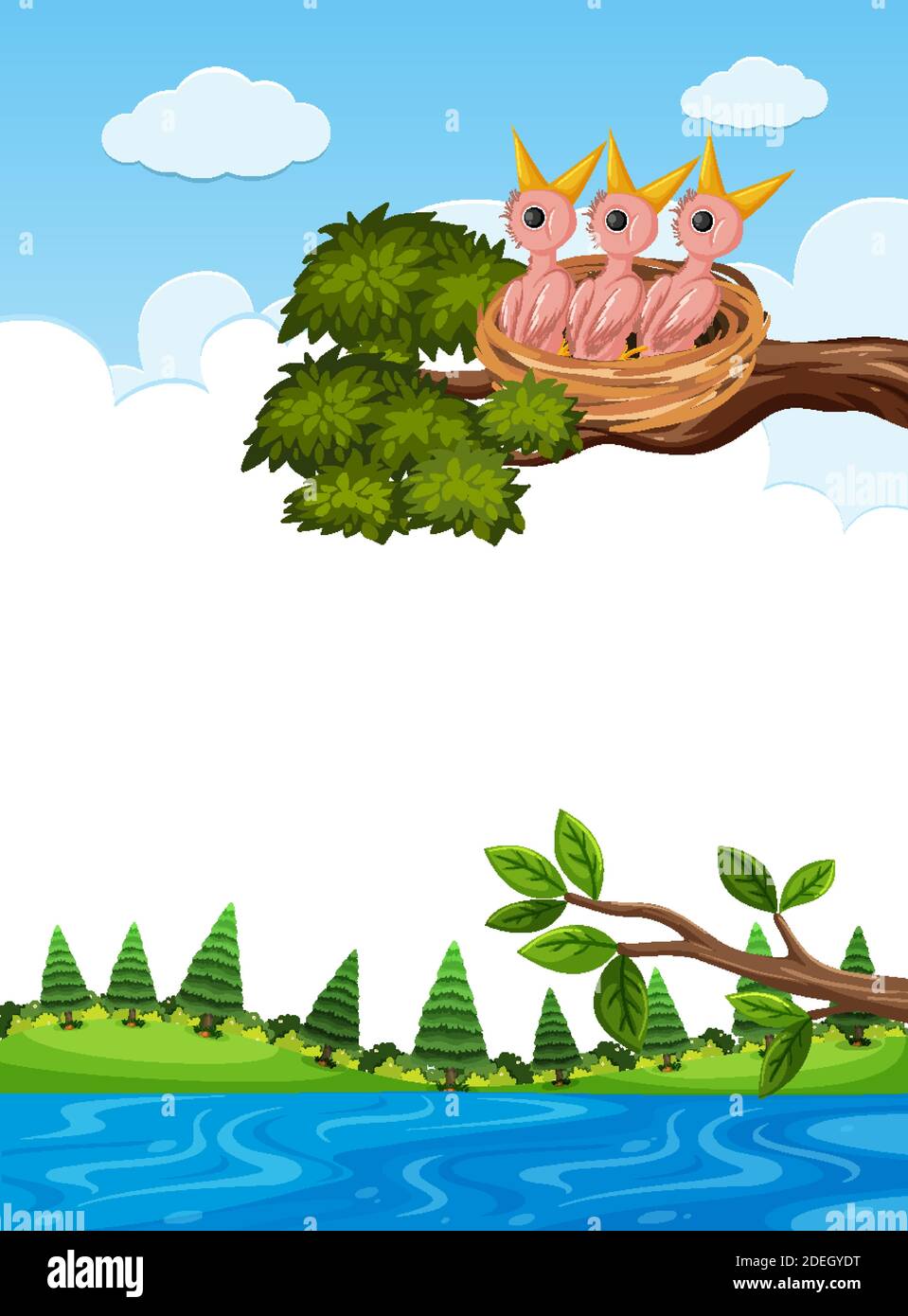 Chicks in nest on tree branch illustration Stock Vector Image & Art - Alamy