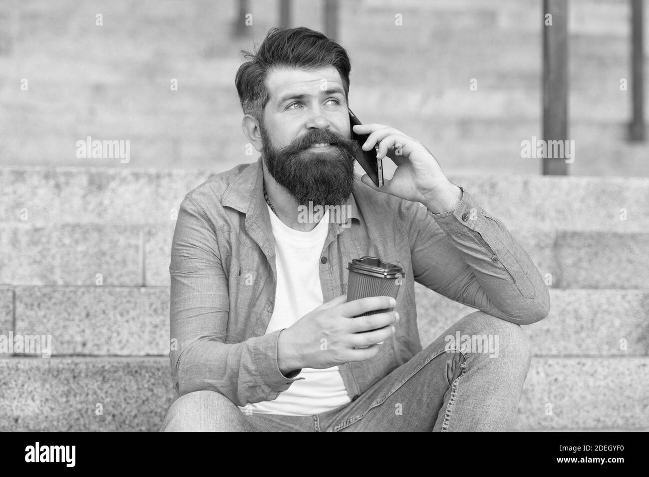 Coffee phone call business Black and White Stock Photos & Images - Alamy