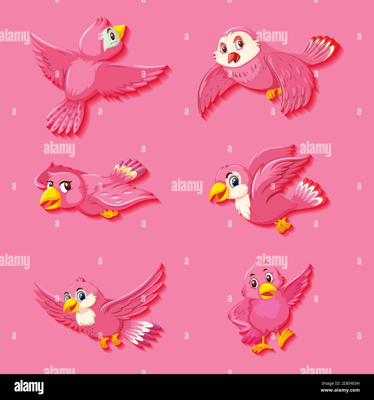 Cute pink bird cartoon character illustration Stock Vector Image & Art ...