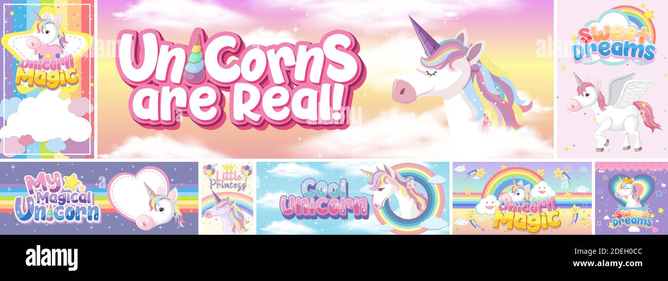 Cute unicorn banner on pastel background color illustration Stock ...
