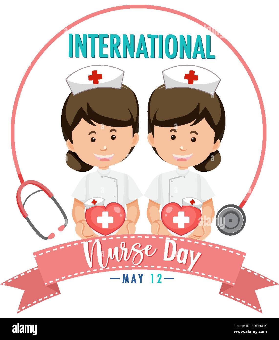 International Nurse Day logo with cute nurses illustration Stock Vector ...