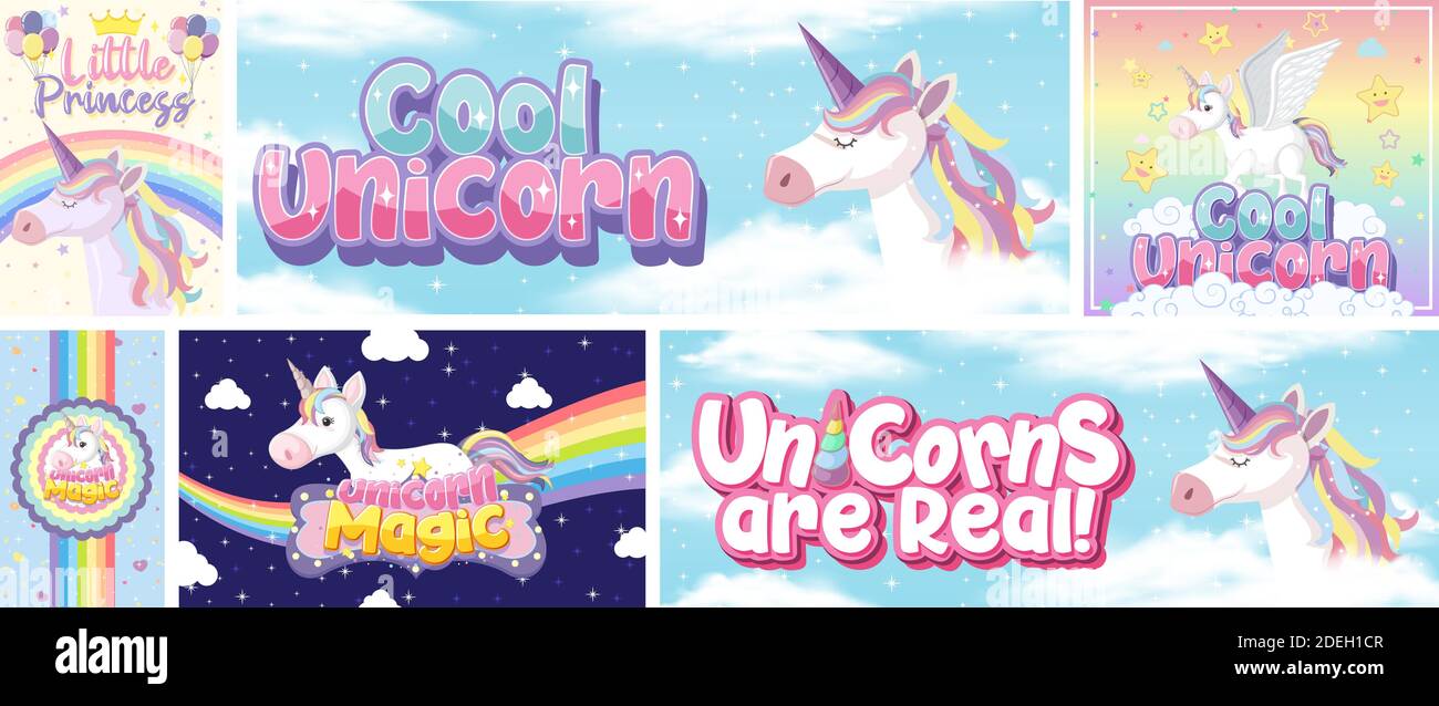 Cute unicorn banner on pastel background color illustration Stock ...