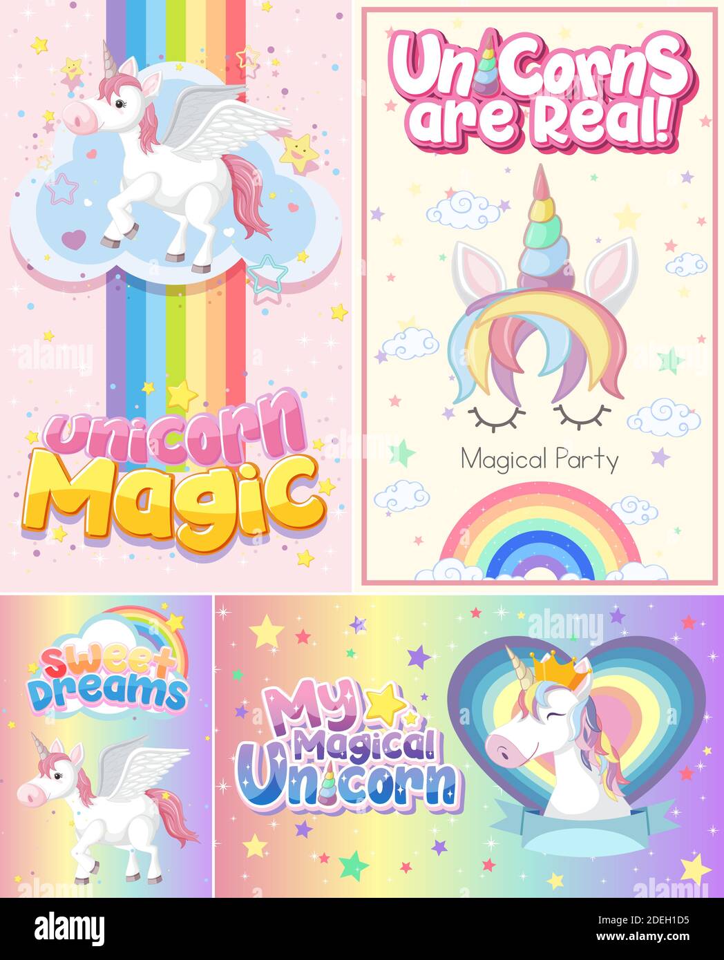 Cute unicorn banner on pastel background color illustration Stock ...