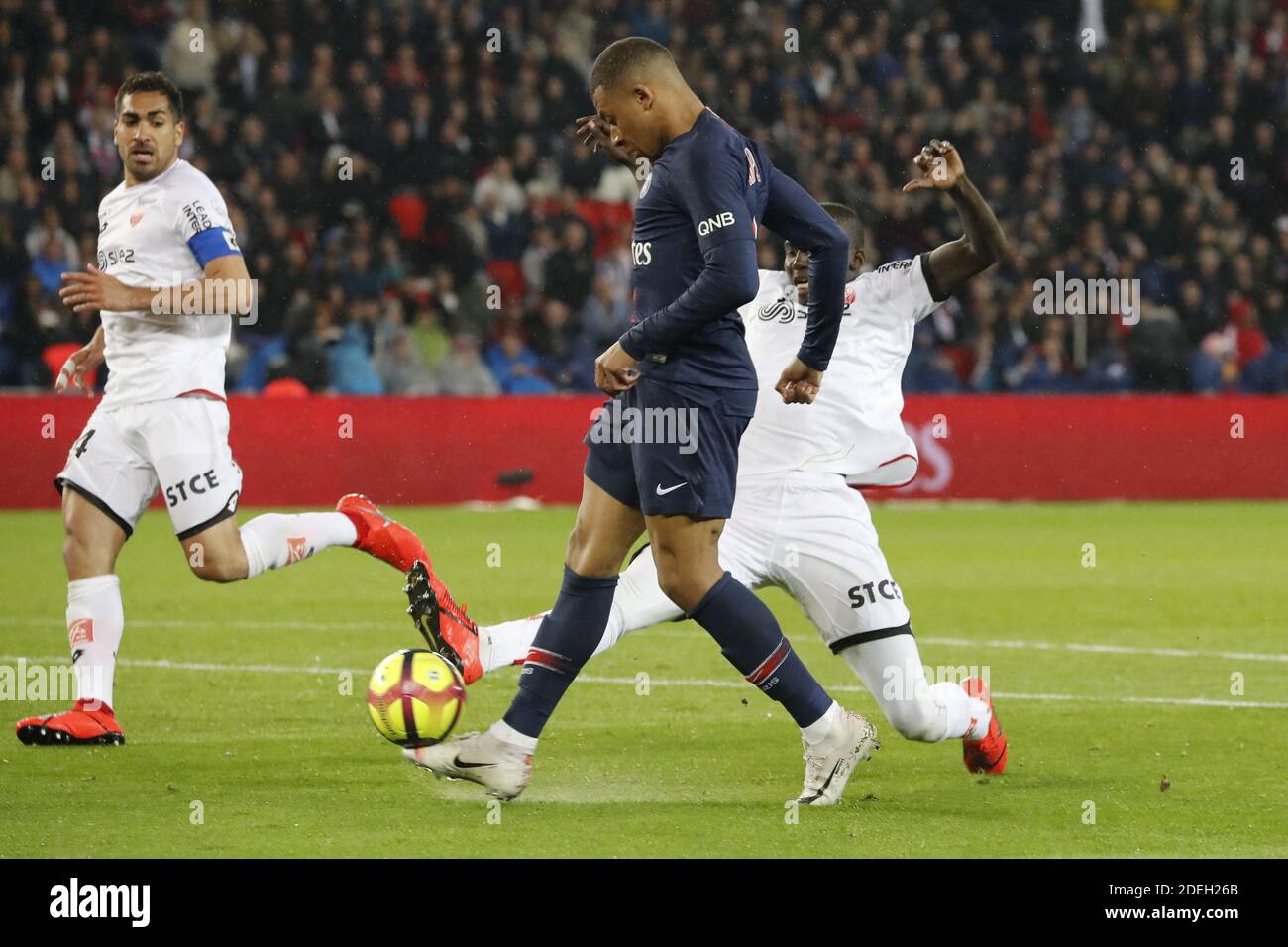 PSG's Kylian Mbappe scoring the 4-0 goal during the French First League ...