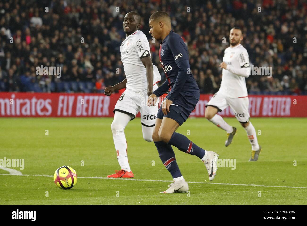 PSG's Kylian Mbappe scoring the 4-0 goal during the French First League ...