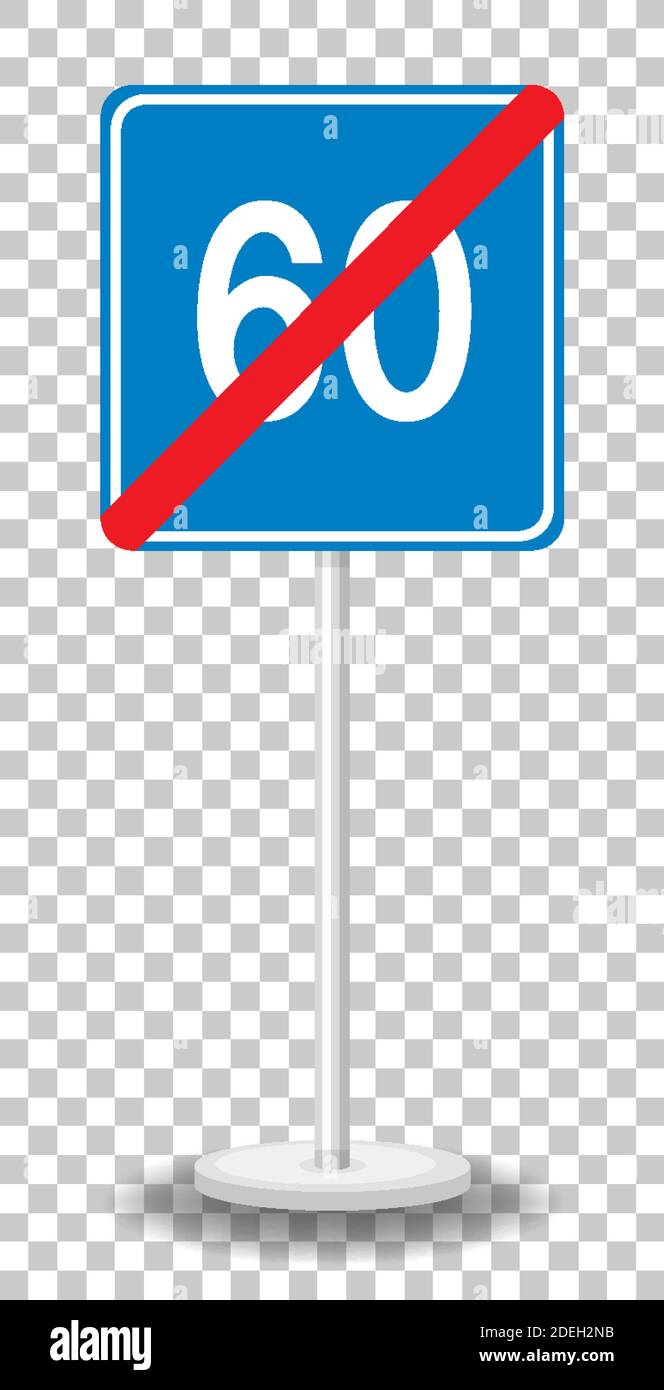 Blue minimum speed limit 60 road sign with stand isolated on ...
