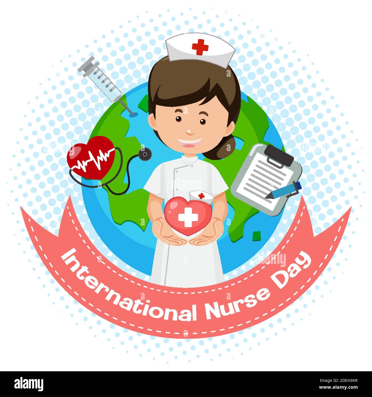 International Nurse Day logo with cute nurse on globe background ...