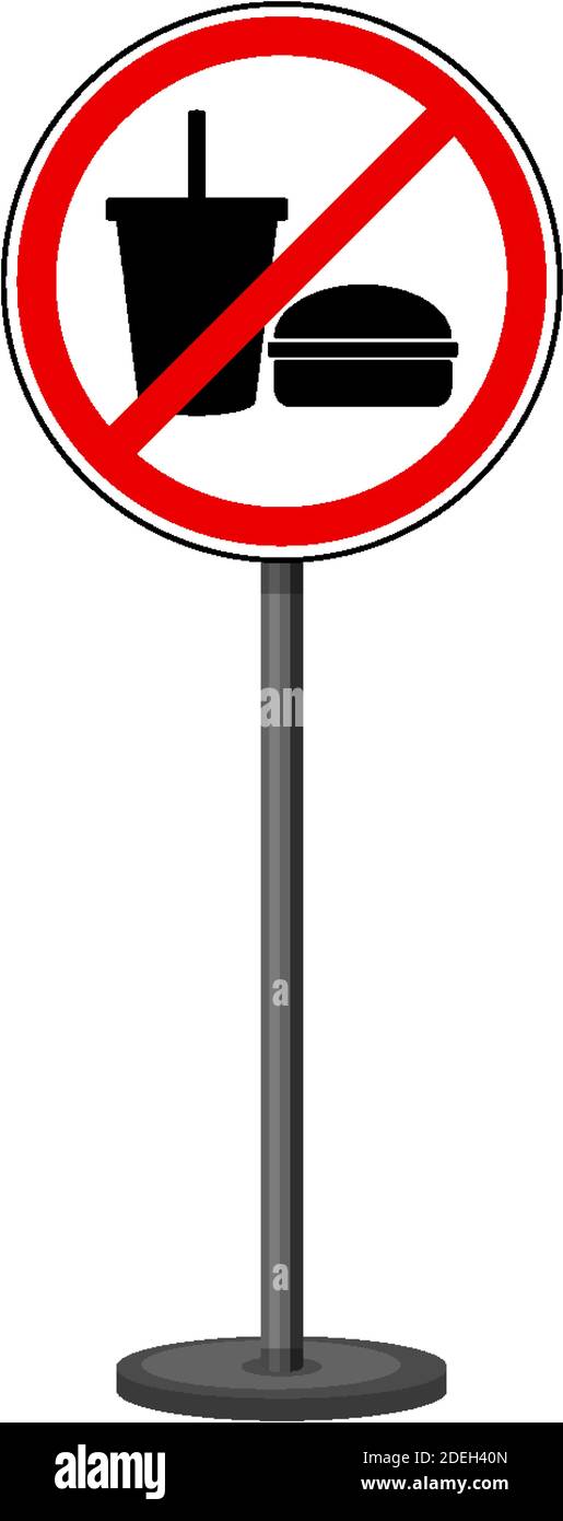 No eating or drinking sign with stand isolated on white background ...