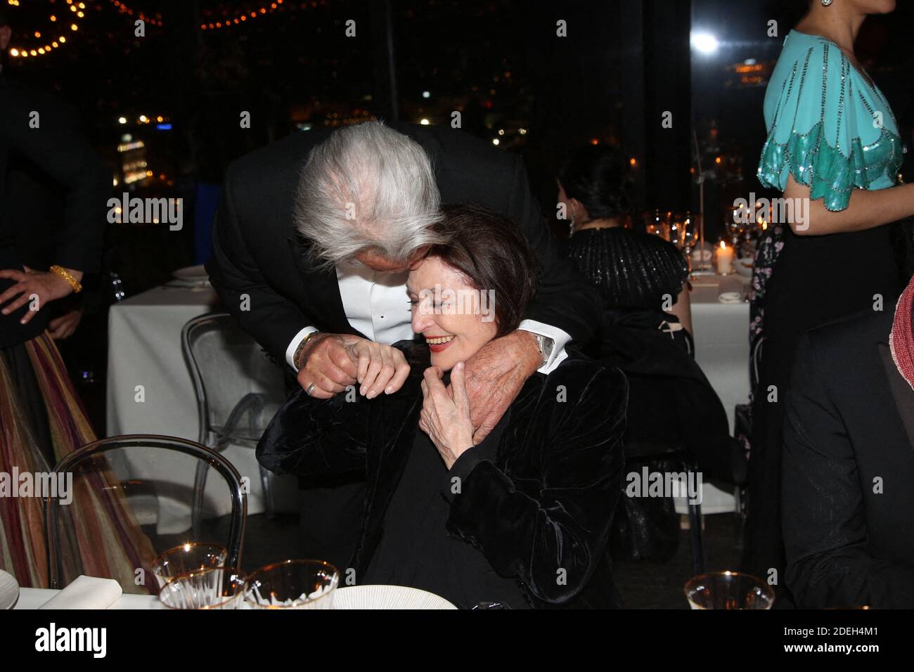 Alain Delon and Anouk Aimee attending the Kering Women In Motion dinner ...