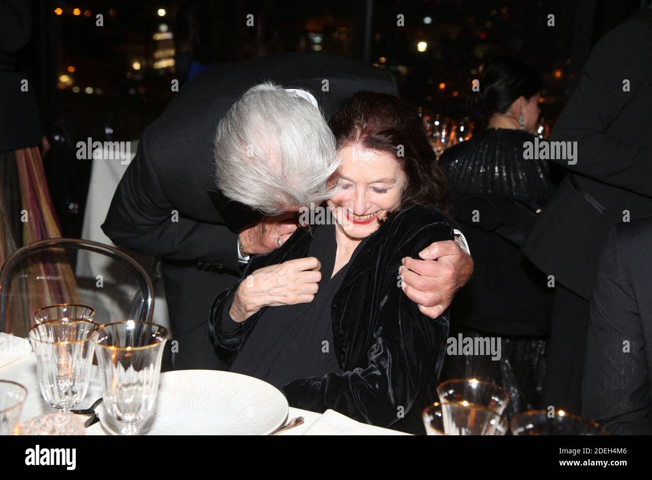 Alain Delon and Anouk Aimee attending the Kering Women In Motion dinner ...
