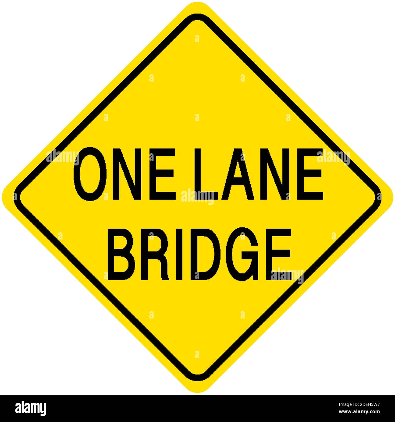 One lane bridge yellow sign on white background illustration Stock ...