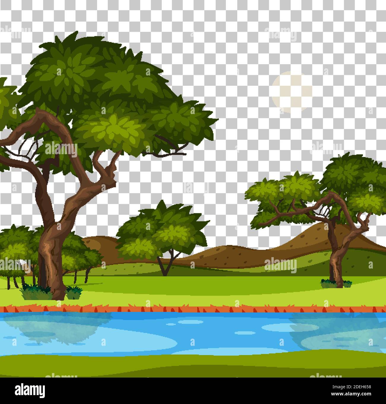 Blank nature park scene with river on transparent background ...
