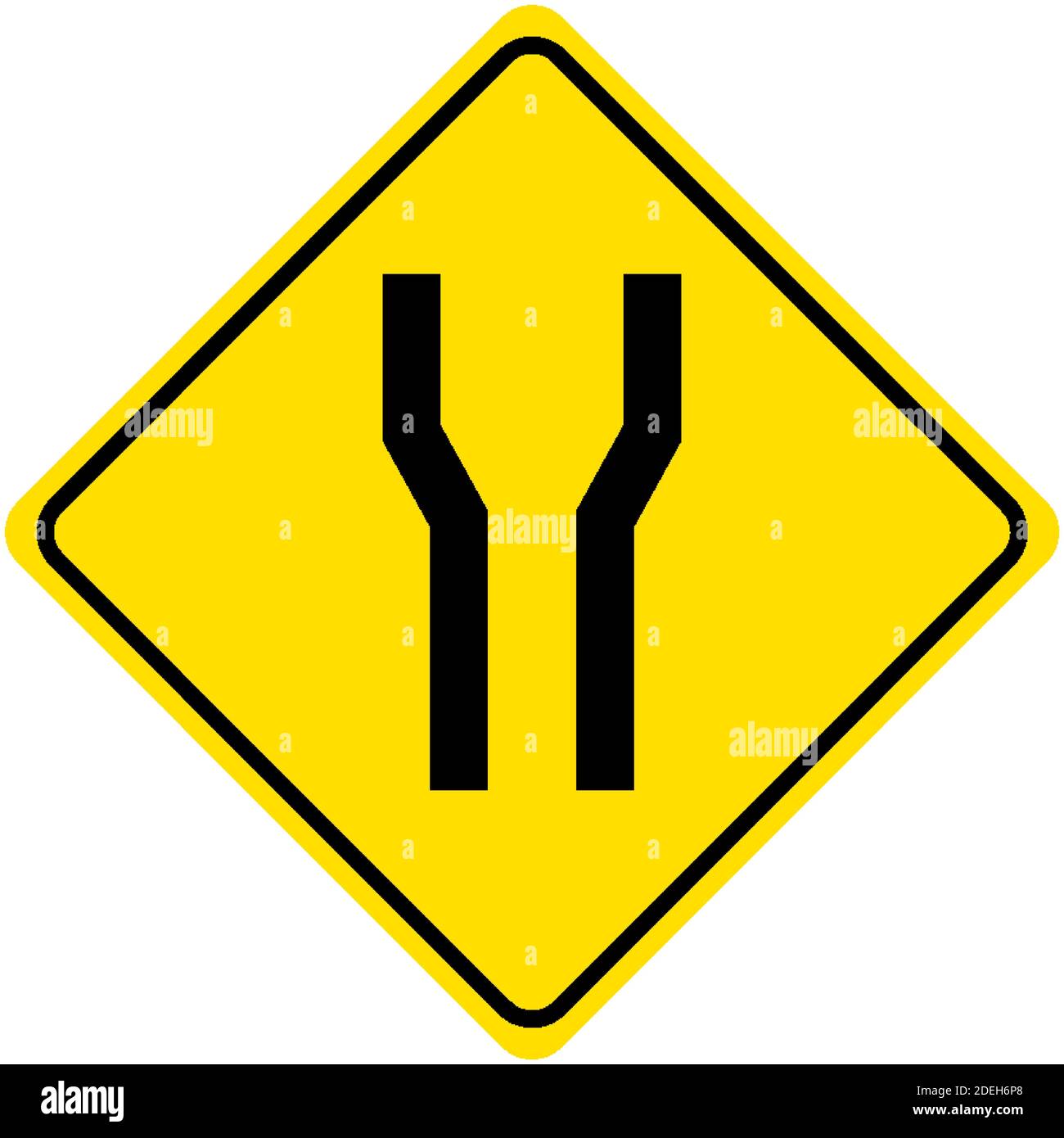Warning sign for a road narrowing on white background illustration ...