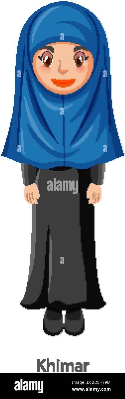 A woman wearing Khimar Islamic traditional veil cartoon character ...