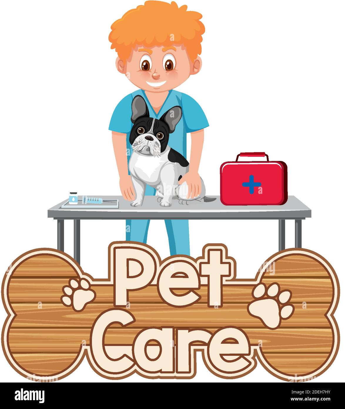 Pet Care logo or banner with veterinary doctor and dog on white ...