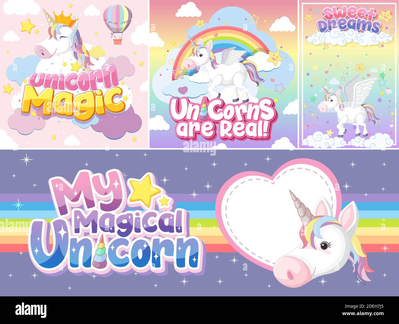 Cute unicorn banner on pastel background color illustration Stock ...