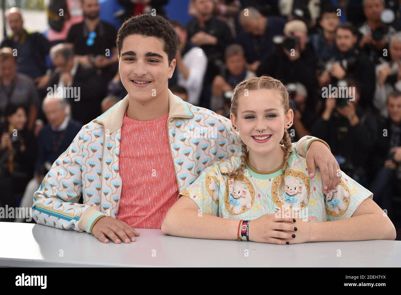 Victoria Bluck, Idir Ben Addi attend the photocall for "Young Ahmed (Le ...