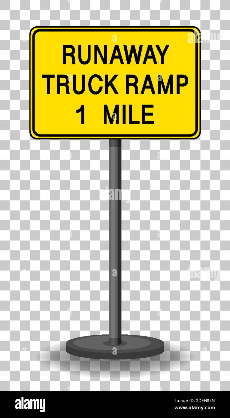 Runaway truck ramp 1 mile traffic warning sign isolated on transparent ...