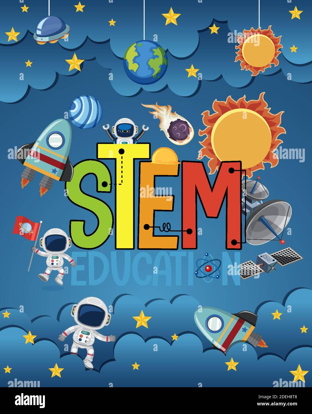 Stem education logo with astronauts in the space theme illustration ...