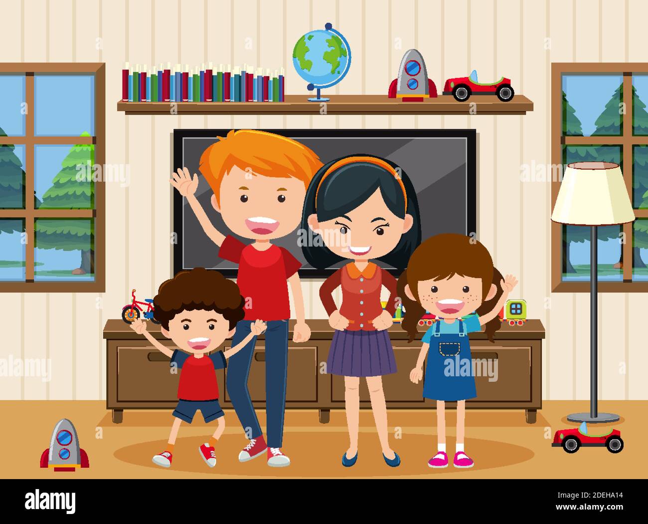 Happy family staying together at home illustration Stock Vector Image ...