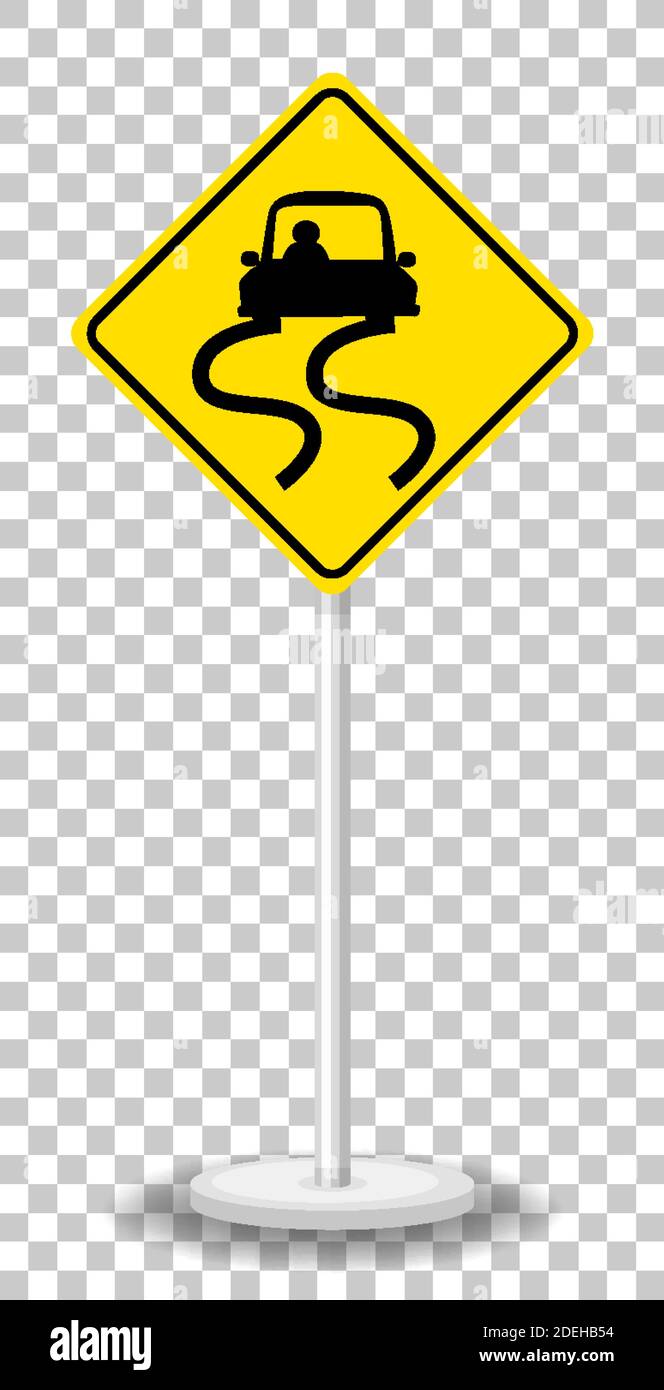 Yellow traffic warning sign on transparent background illustration ...