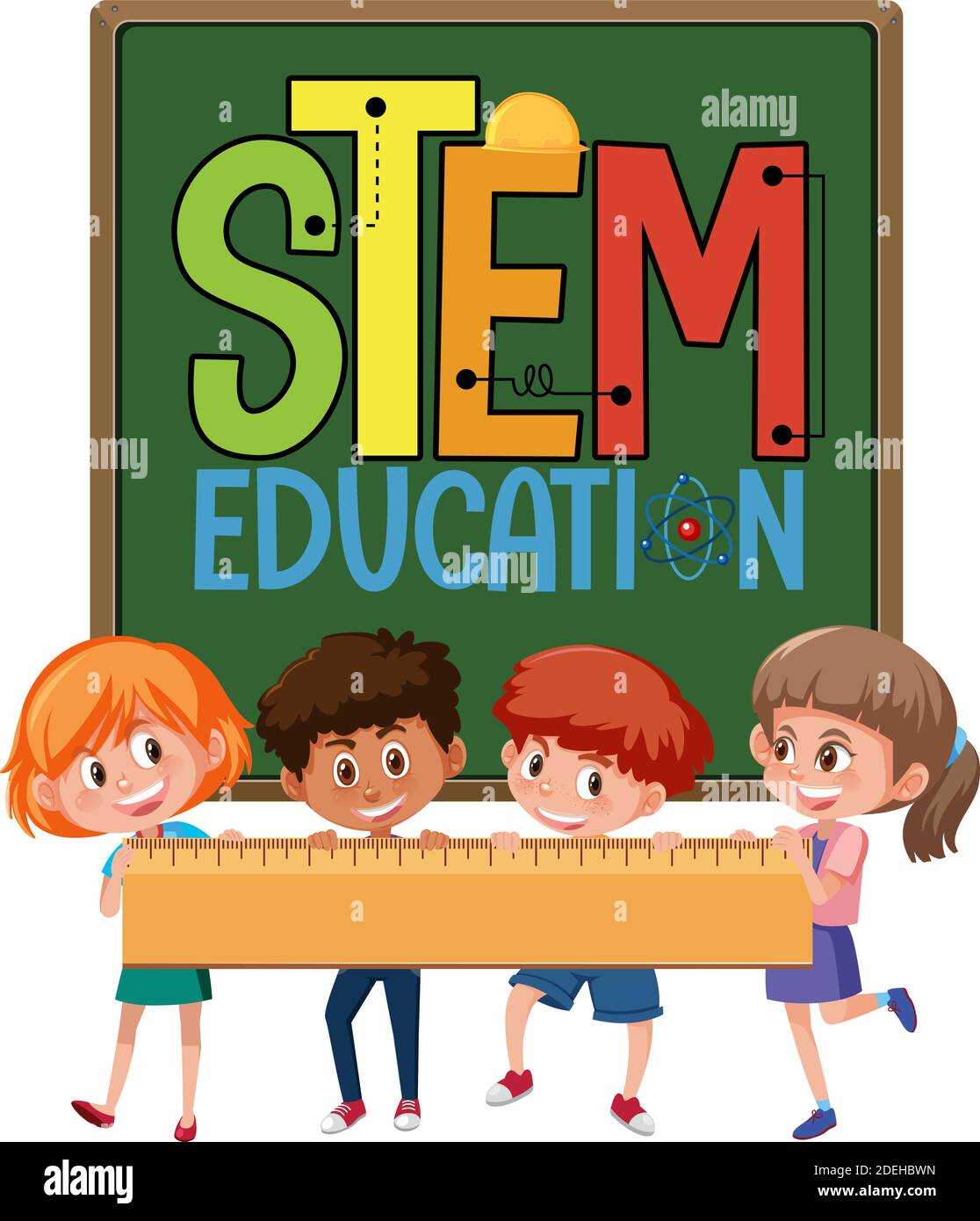 Stem education logo with kids holding ruler isolated illustration Stock ...
