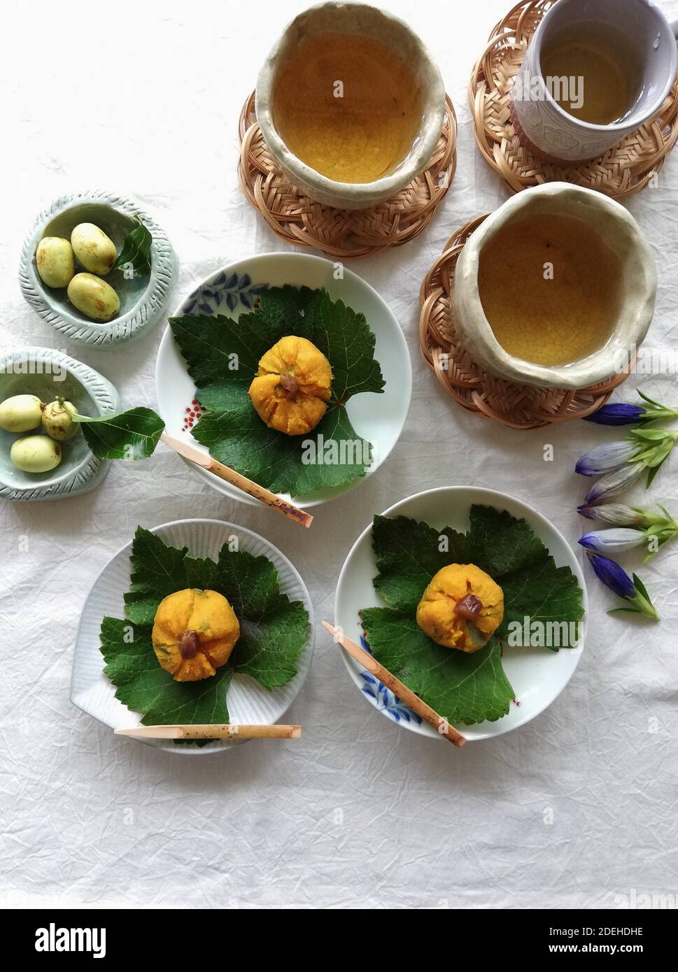 Autumn Desserts - Chakin (Cloth shaped Paste) of Pumpkin and Jujube ...