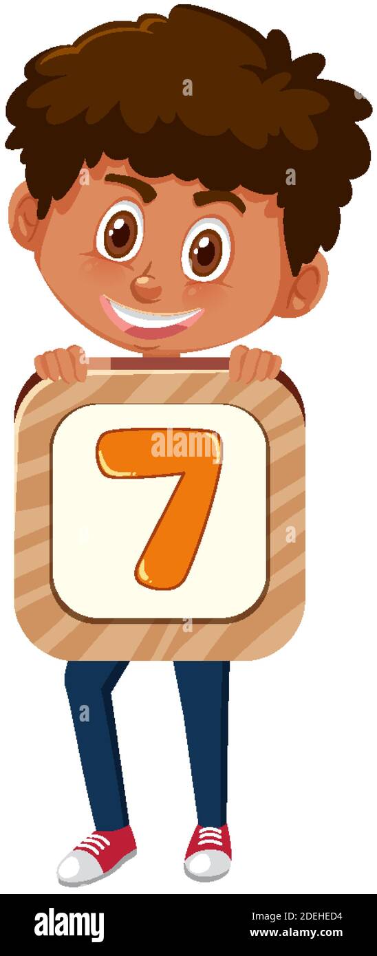Student boy holding the number cartoon character isolated on white ...